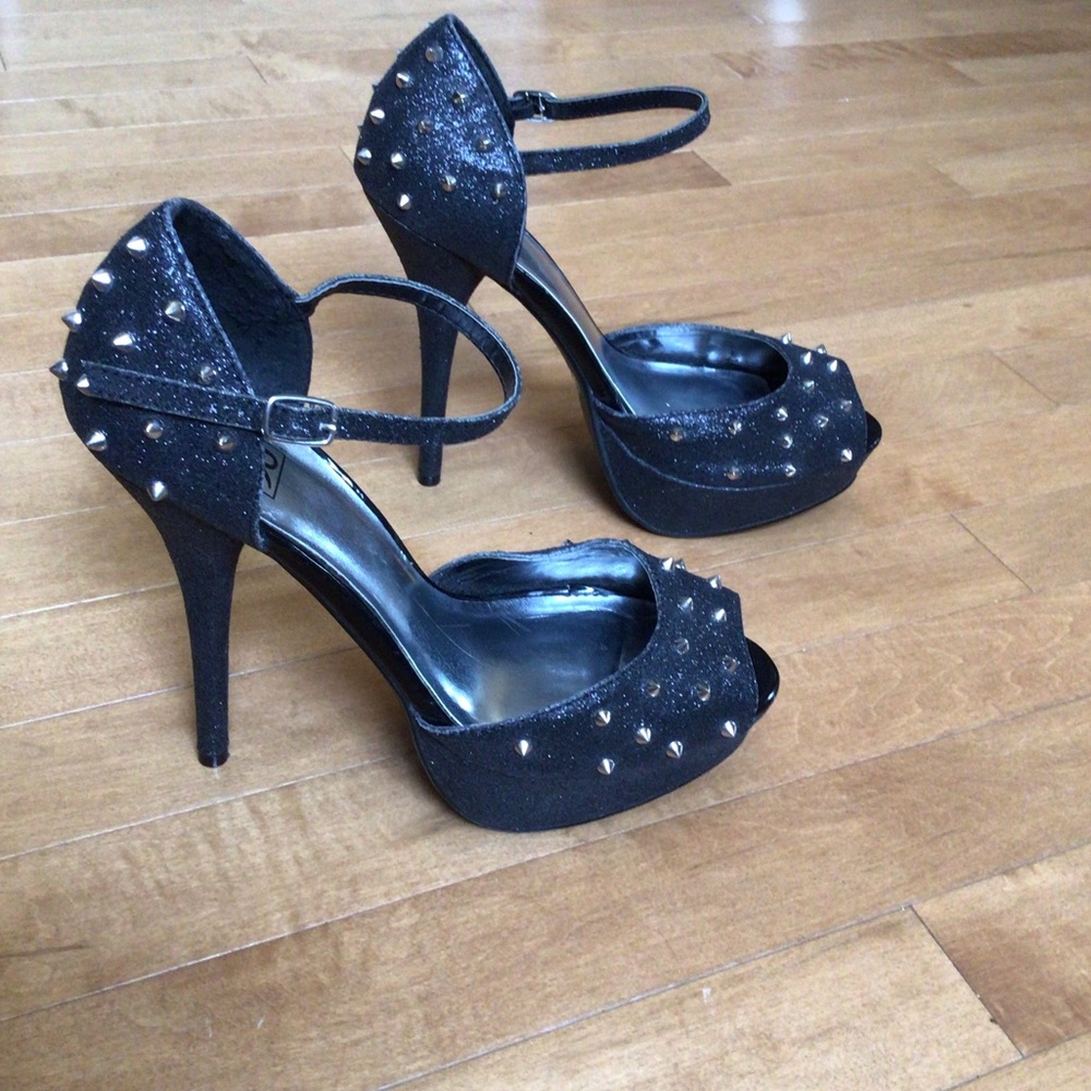 Speed Limit 98 Black Studded Stiletto Heels - Gem